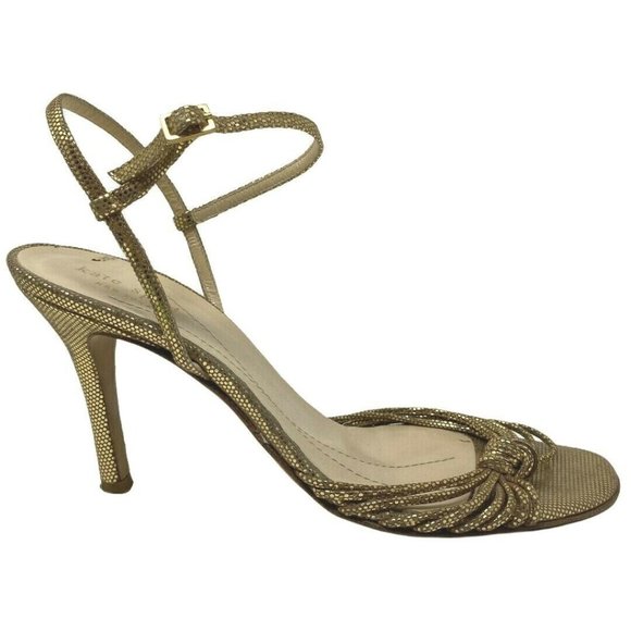 kate spade | Shoes | Kate Spade Metallic Gold Strappy Evening Sandals ...